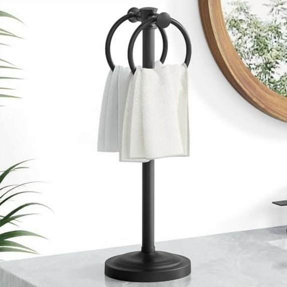 17" Matte Black Stainless Steel Standing Towel Rack Double Towel Ring ...