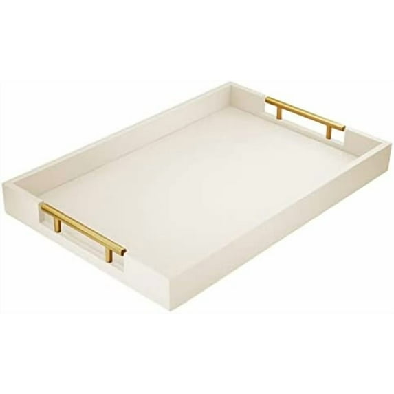 17" x 12" Wood Serving Tray with Gold Polished Metal Handles, Home ...
