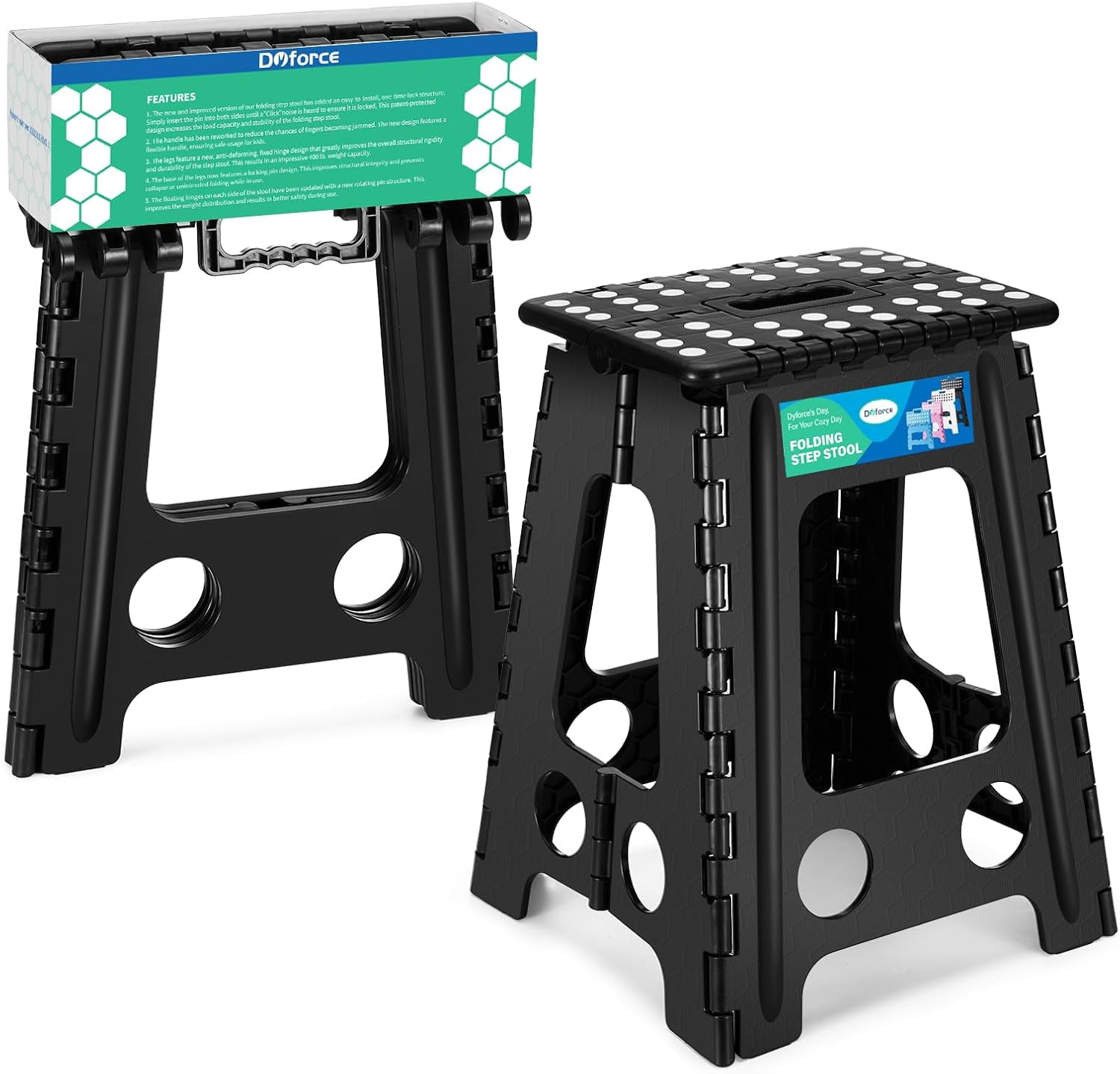 17.5 Inch Folding Step Stool 400lbs Capacity Plastic Lightweight with ...