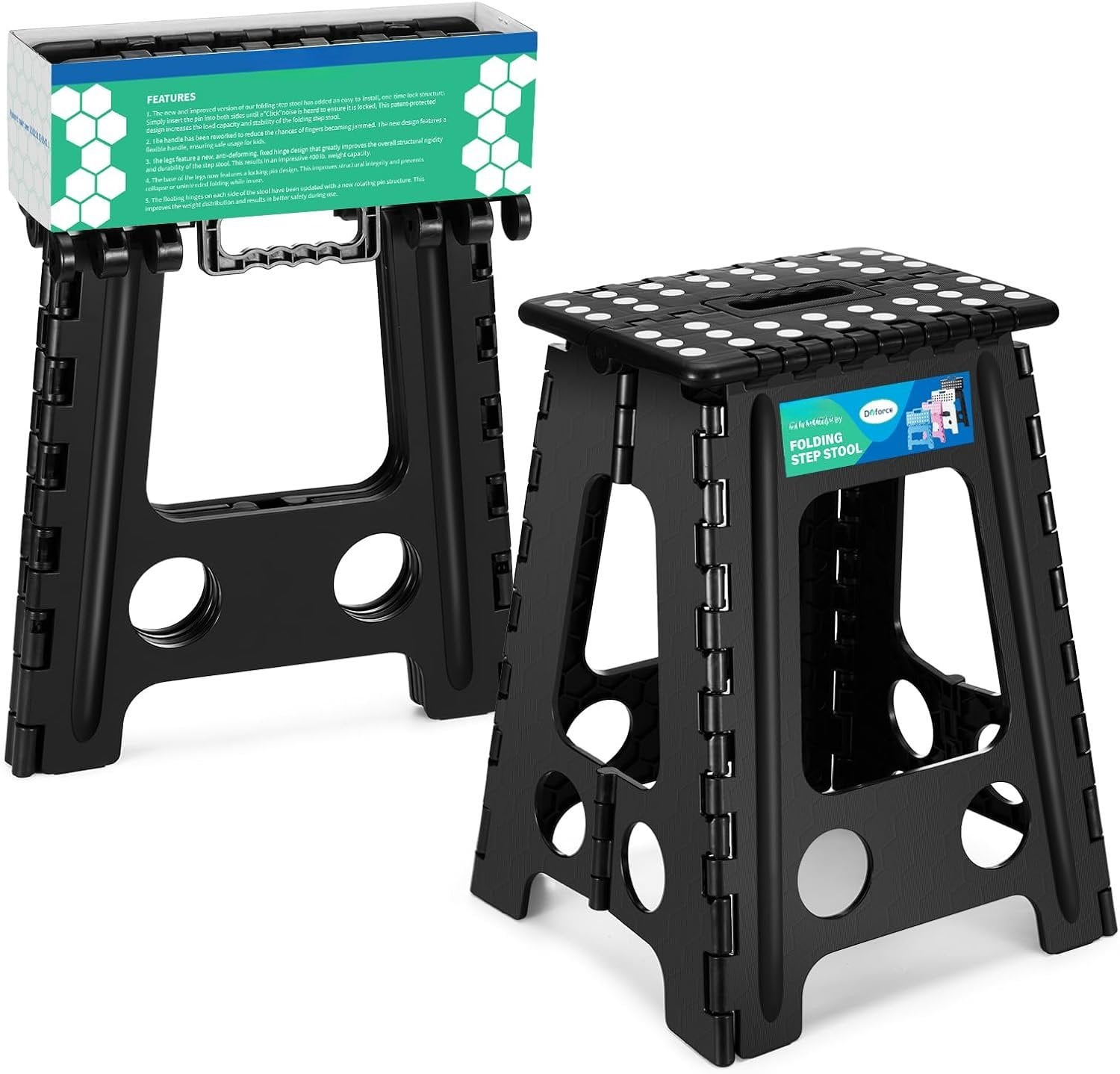 17.5 Inch Folding Step Stool 400lbs Capacity Sturdy Foldable Step ...