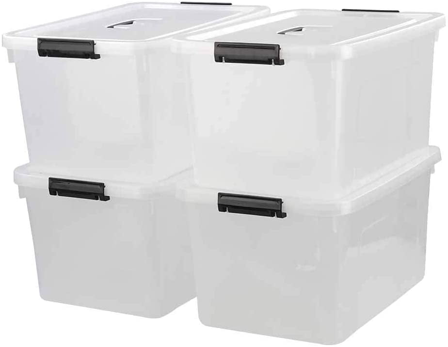 17.5 L Plastic Large Storage Box, Clear Latch Bin with Handle and Lid ...