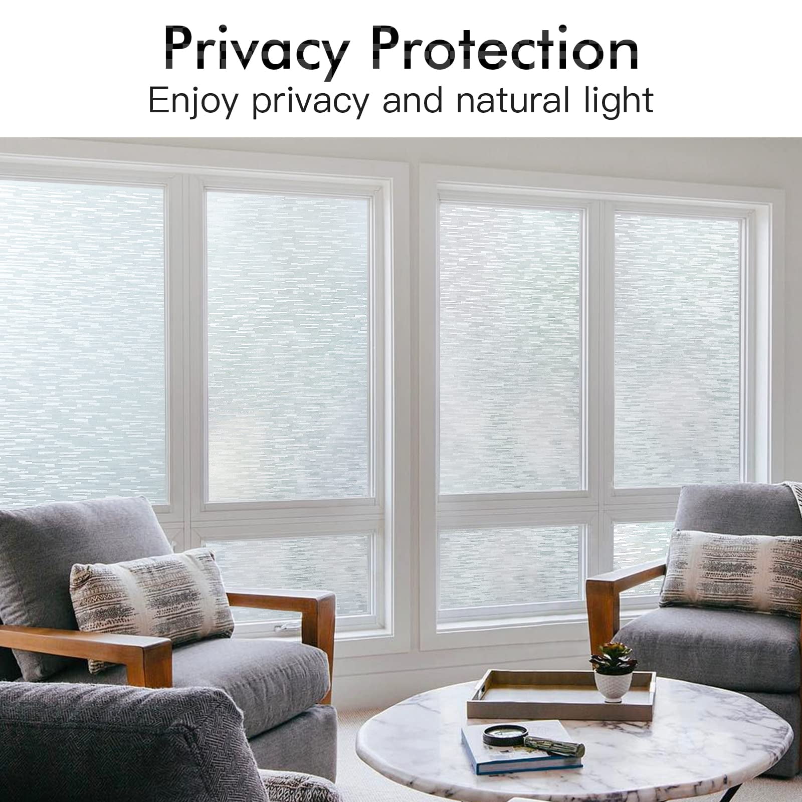 17.5 x 78.7 Inches Non Adhesive Window Privacy Film, Frosted Glass ...
