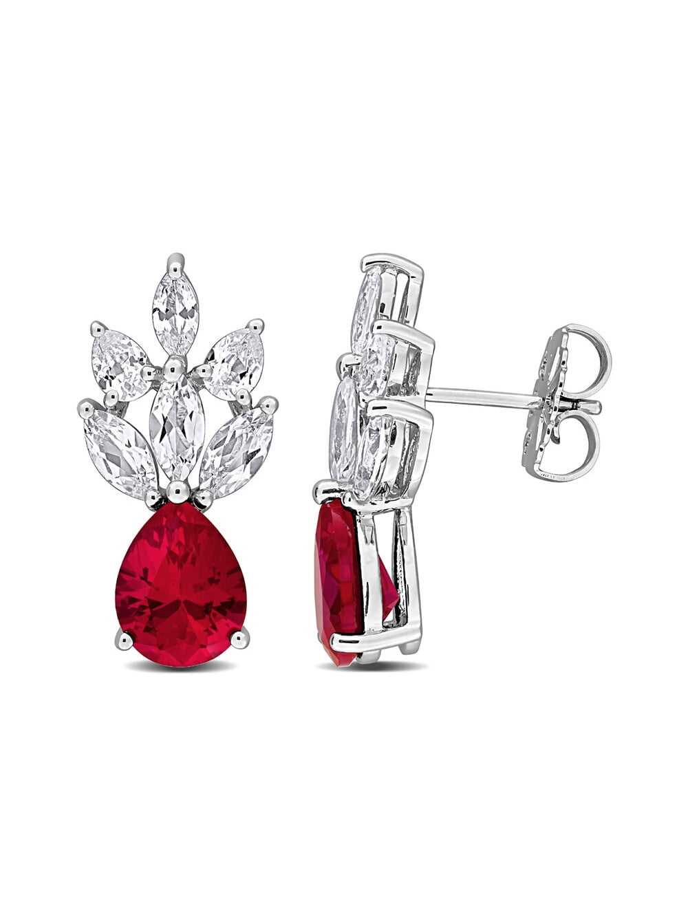 17.50 Carat (Ctw) Lab-Created Ruby and White Sapphire Dangle Earrings ...