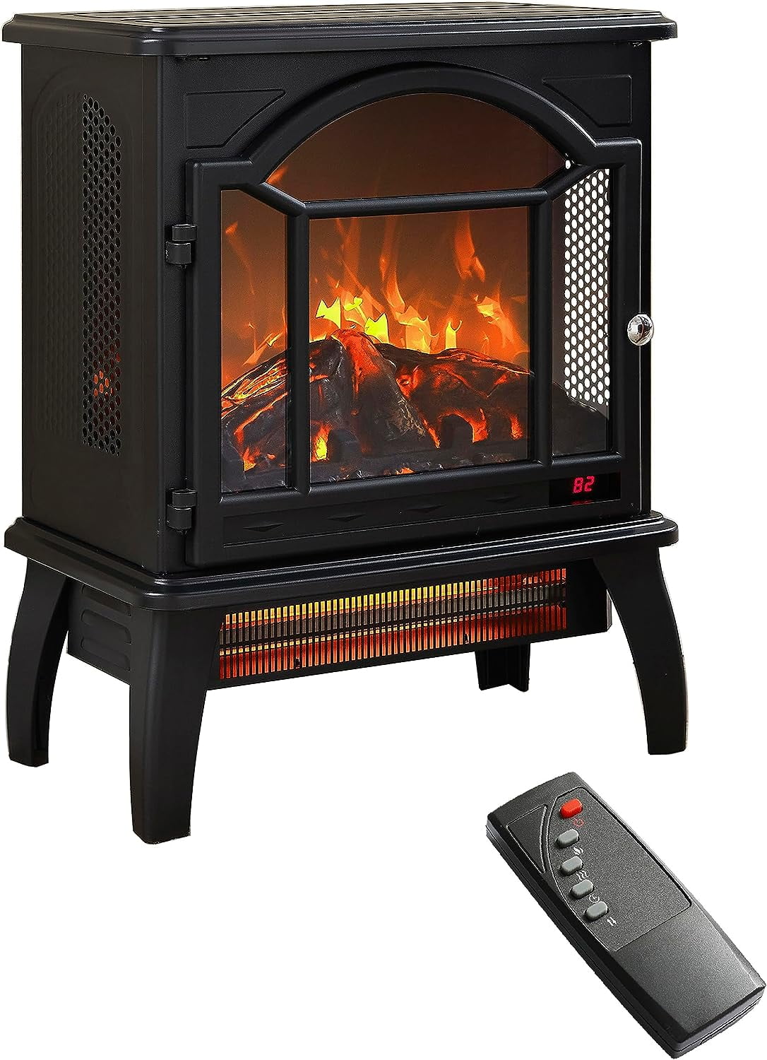 17.5Inch 3D Infrared Electric Stove Heater, Free-Standing Infrared ...