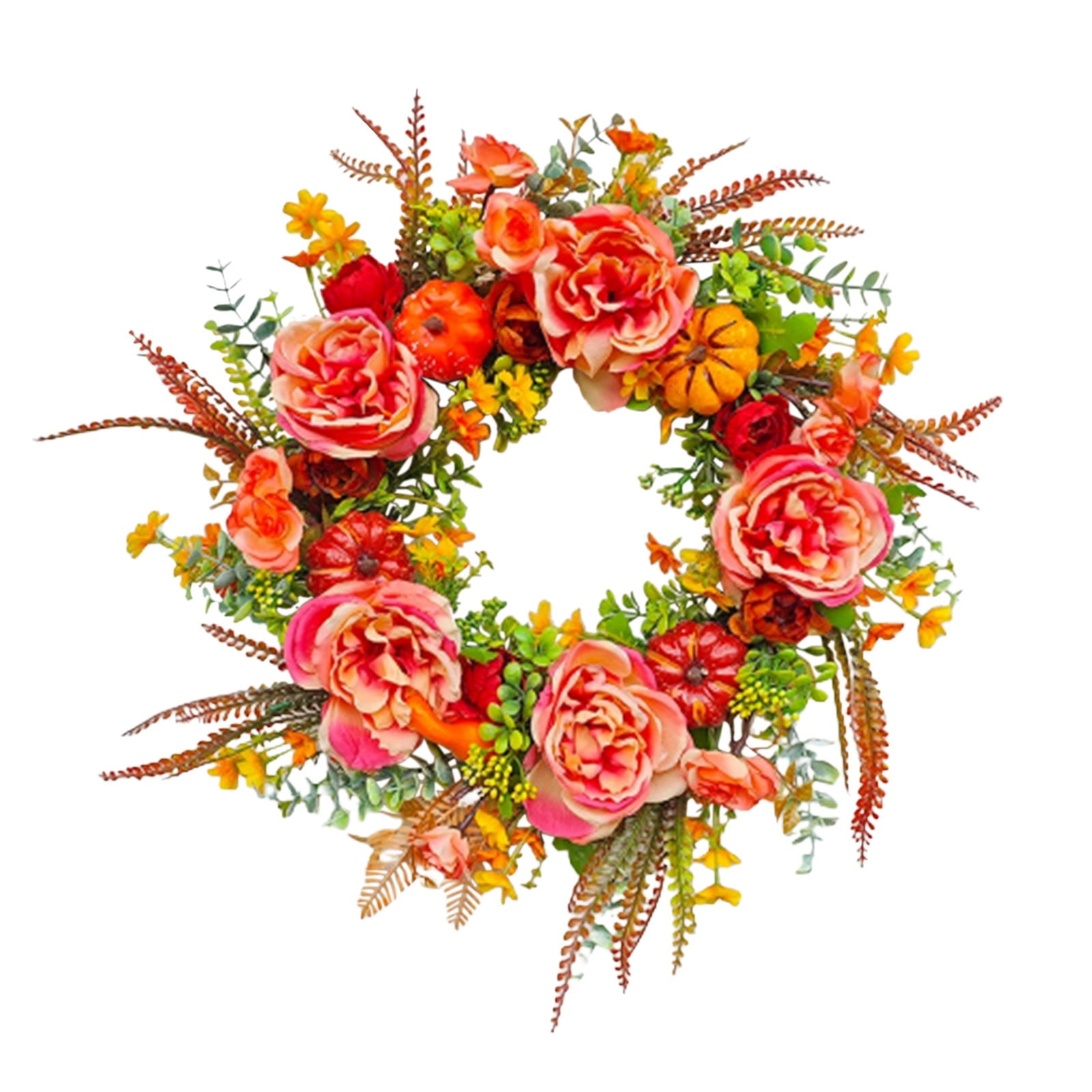 17.7" Artificial Fall Wreaths For Front Door With Pumpkin And Peony ...