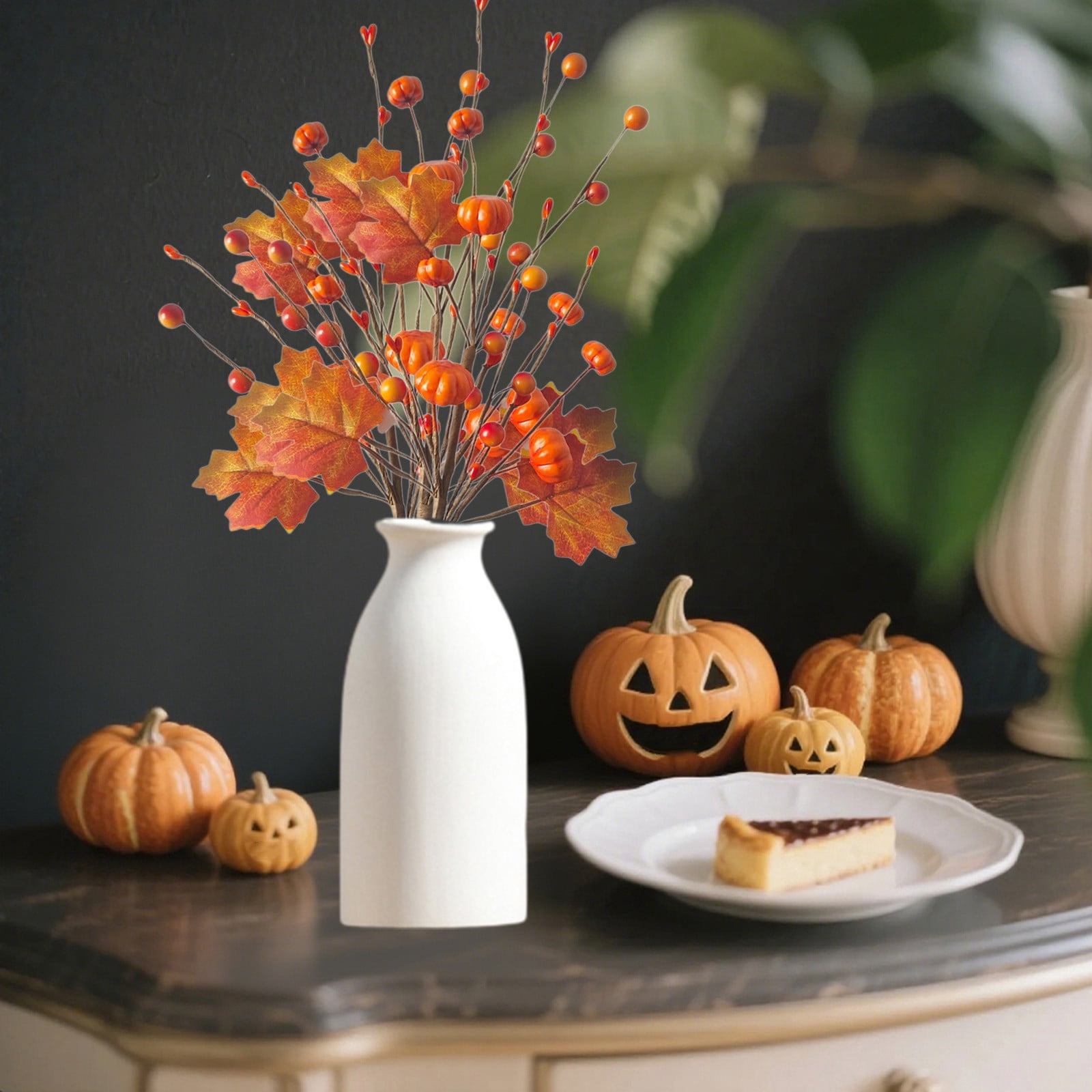 17.7" Artificial Pumpkin Berries Stems, Floral Stems Fall Branches ...