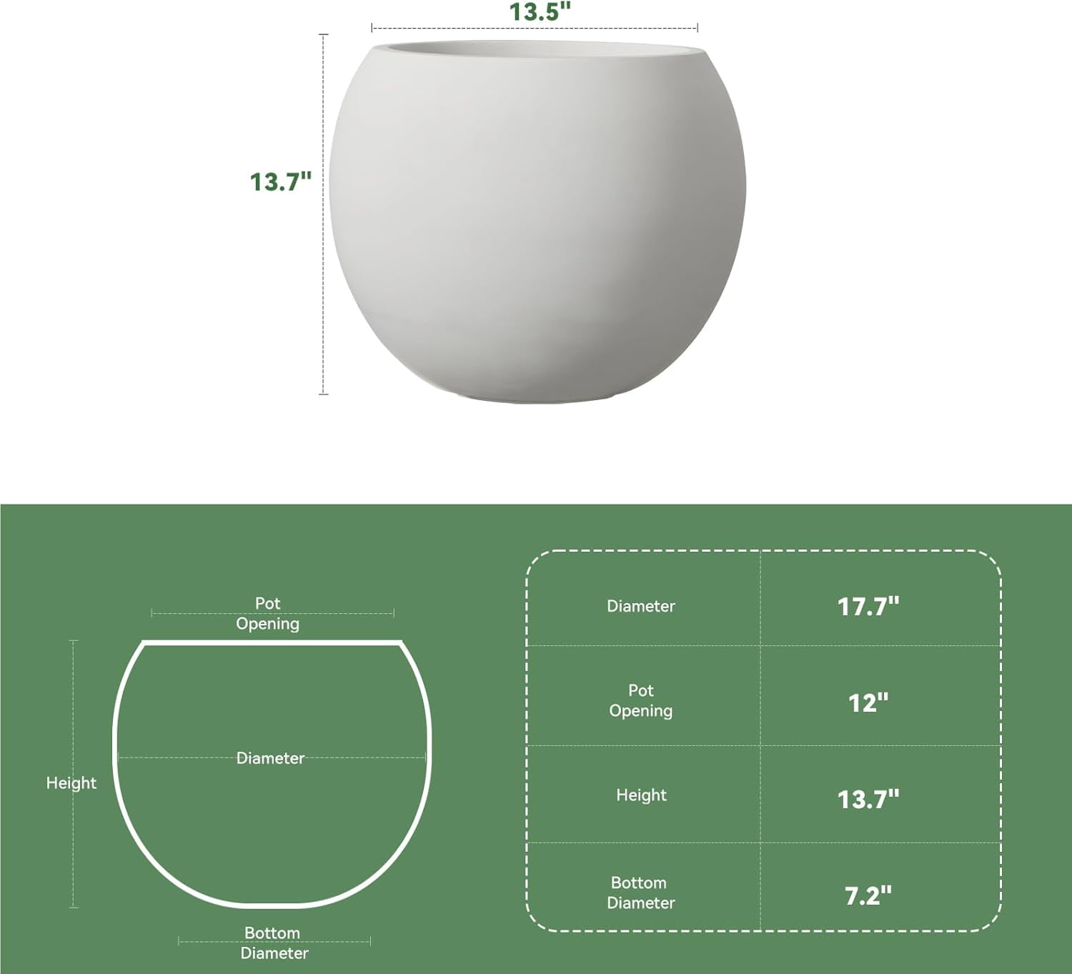 17.7'' Dia Large Round Planter with Drainage Hole, Sphere Planter ...