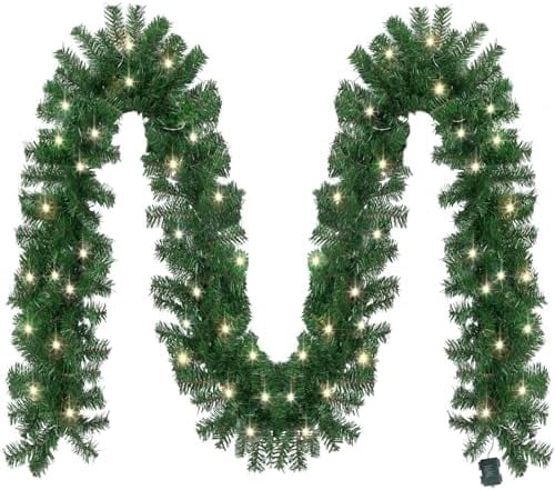 17.7 FT LED Christmas Garland, Pre-Lit Artificial Garland for Indoor ...