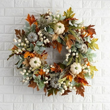 24 inch Fall Wreath Pumpkin Wreath for Front Door with Maple Leaves ...