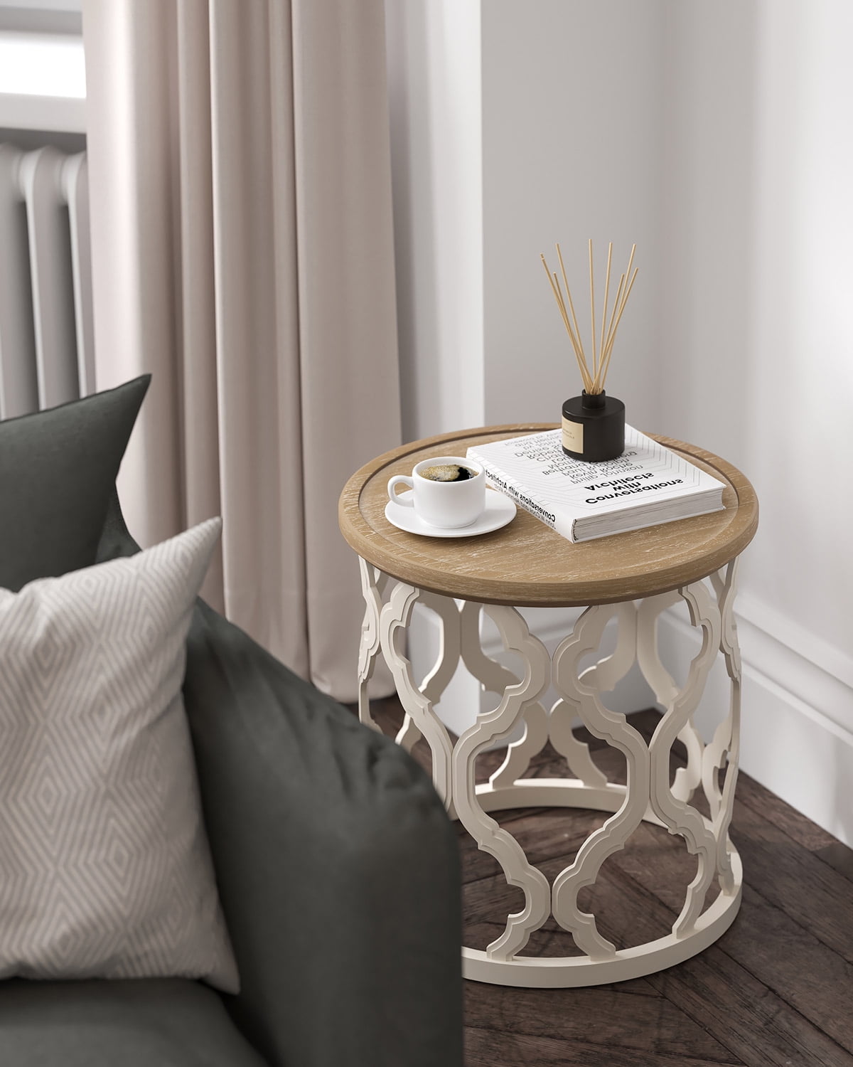 17.7'' Farmhouse End Table, Round French Country Side Table, Distressed ...