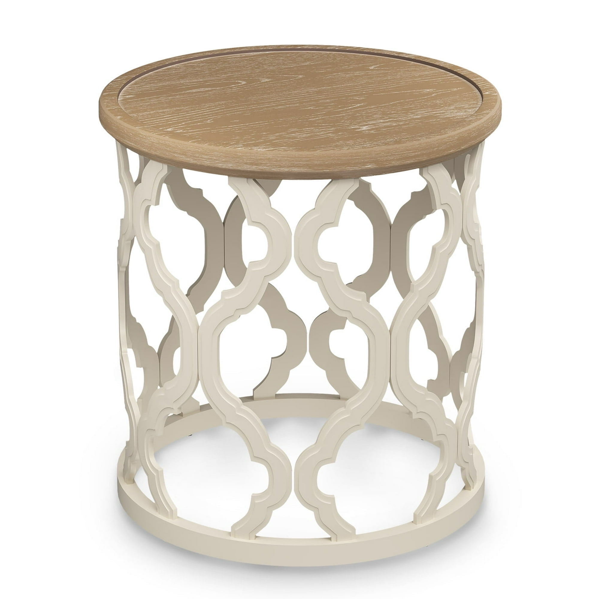17.7" Farmhouse Side Table, French Round End Table, Rustic Accent Table ...