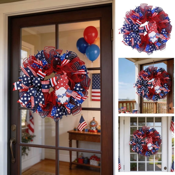 17.7 Inch Flag Patriotic Door Hanging Wreath, Independence Day Red ...