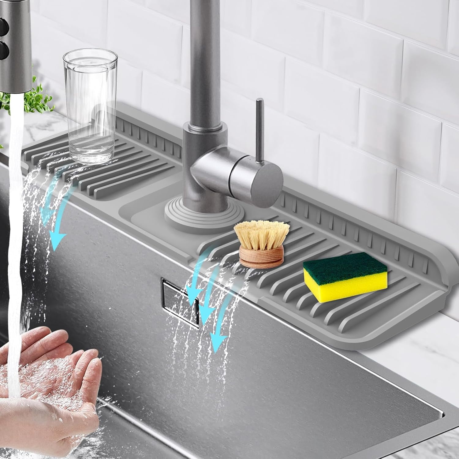 17.7-Inch Kitchen Sink Splash Guard Mat | 7° Slope for Fast Self ...