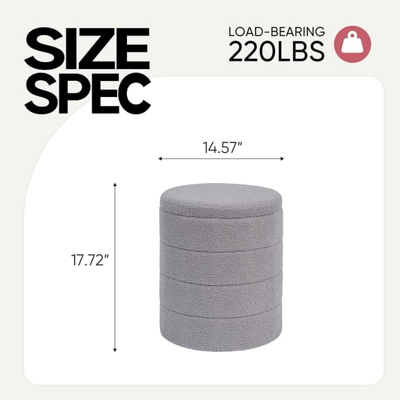 17.7 Inch Round Ottoman with Storage, Boucle Coffee Table Foot for ...