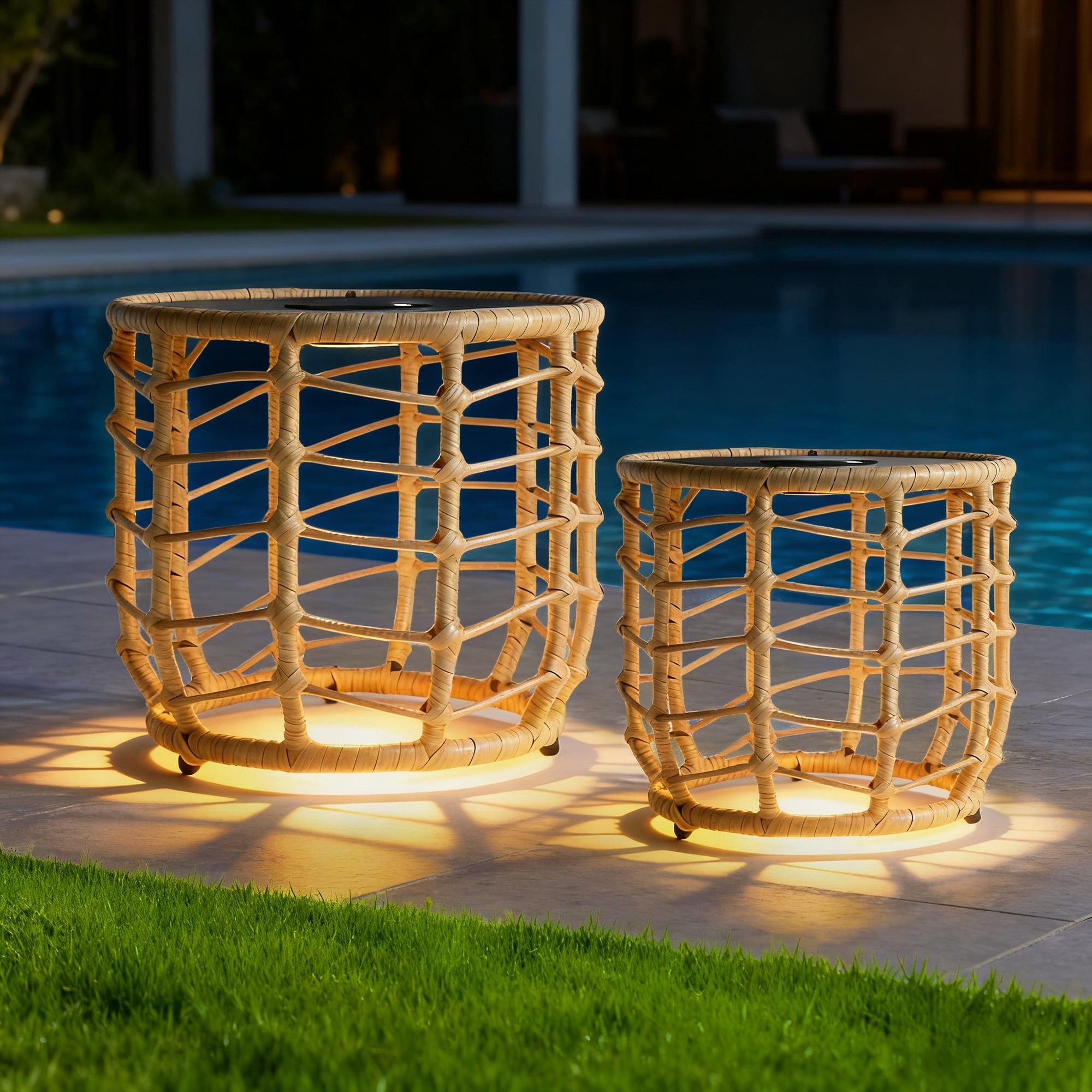 Solar Powered Modern Outdoor Side Tables Set of 2 for Patio, Porch ...