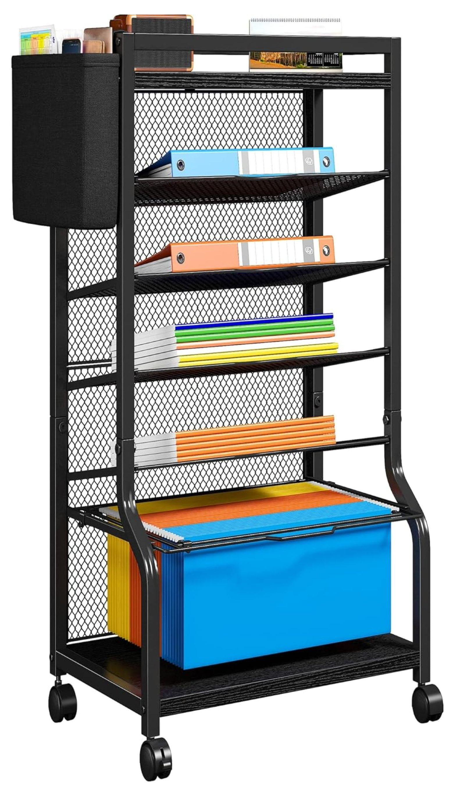 17.7" W 7-Tier Rolling File Organizer with Hanging File Folders Metal ...