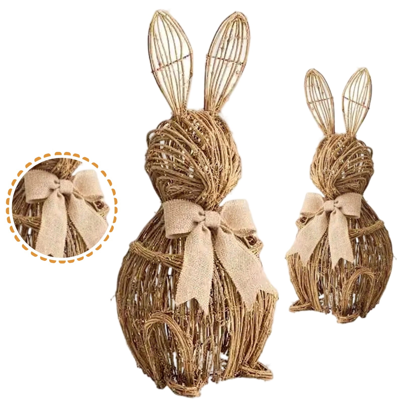 17.7' Wicker Easter Bunny Light Up, Rattan Bunny Outdoor Woven Wicker ...
