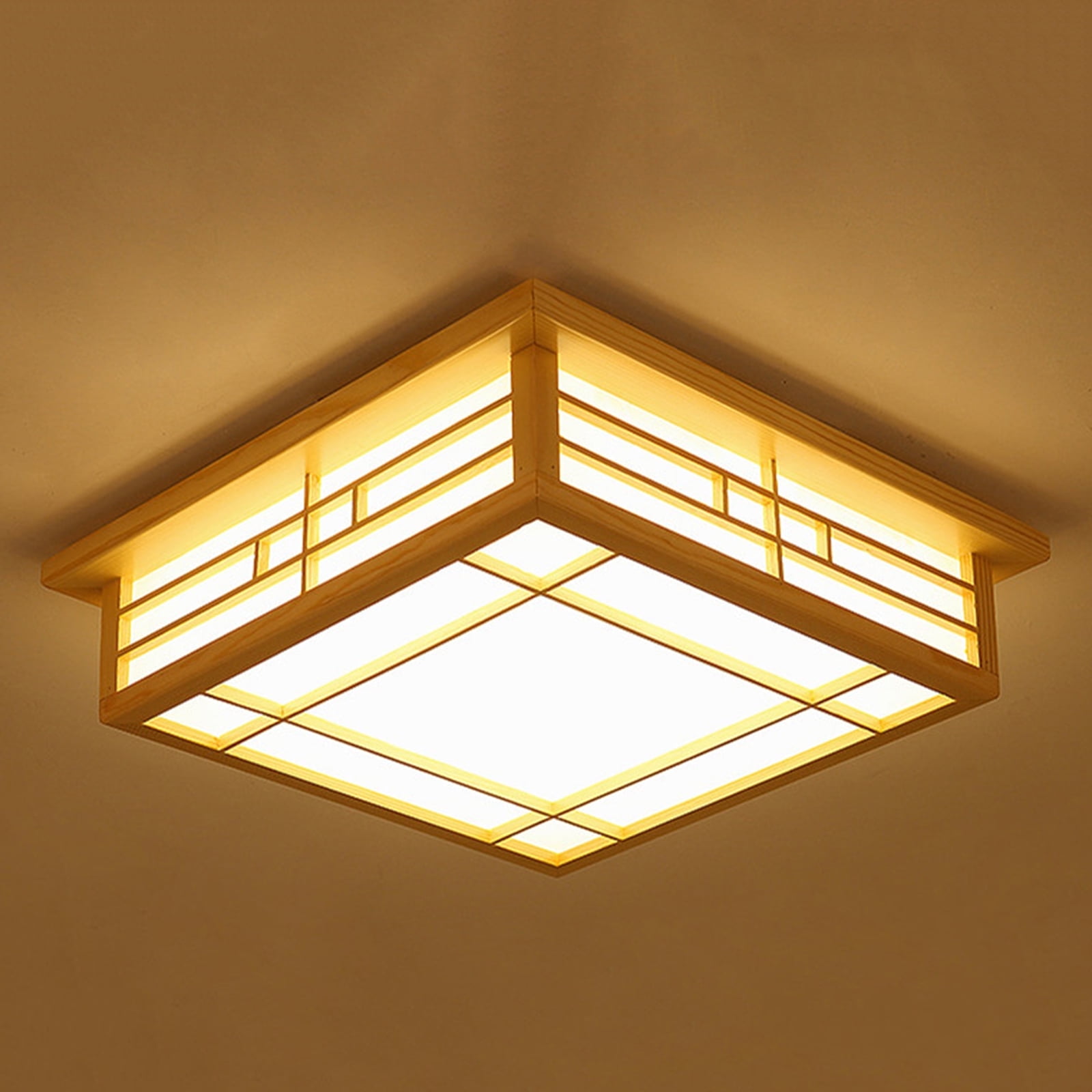 17.7" Wooden LED Ceiling Light, Square Grid Light, with Remote Control ...