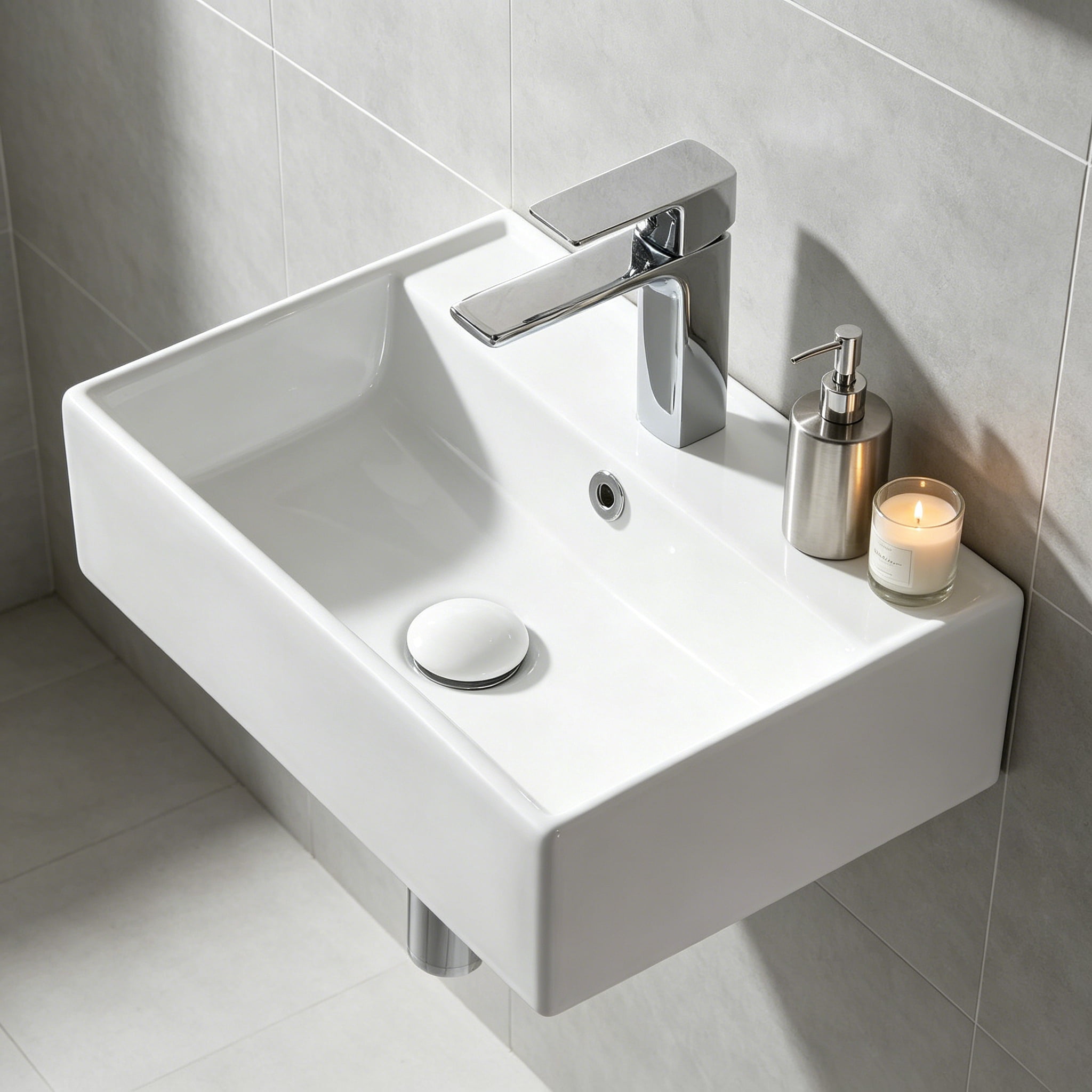 17.7" x 12.2" Modern Floating Wall Mount Bathroom Sink, with Overflow ...