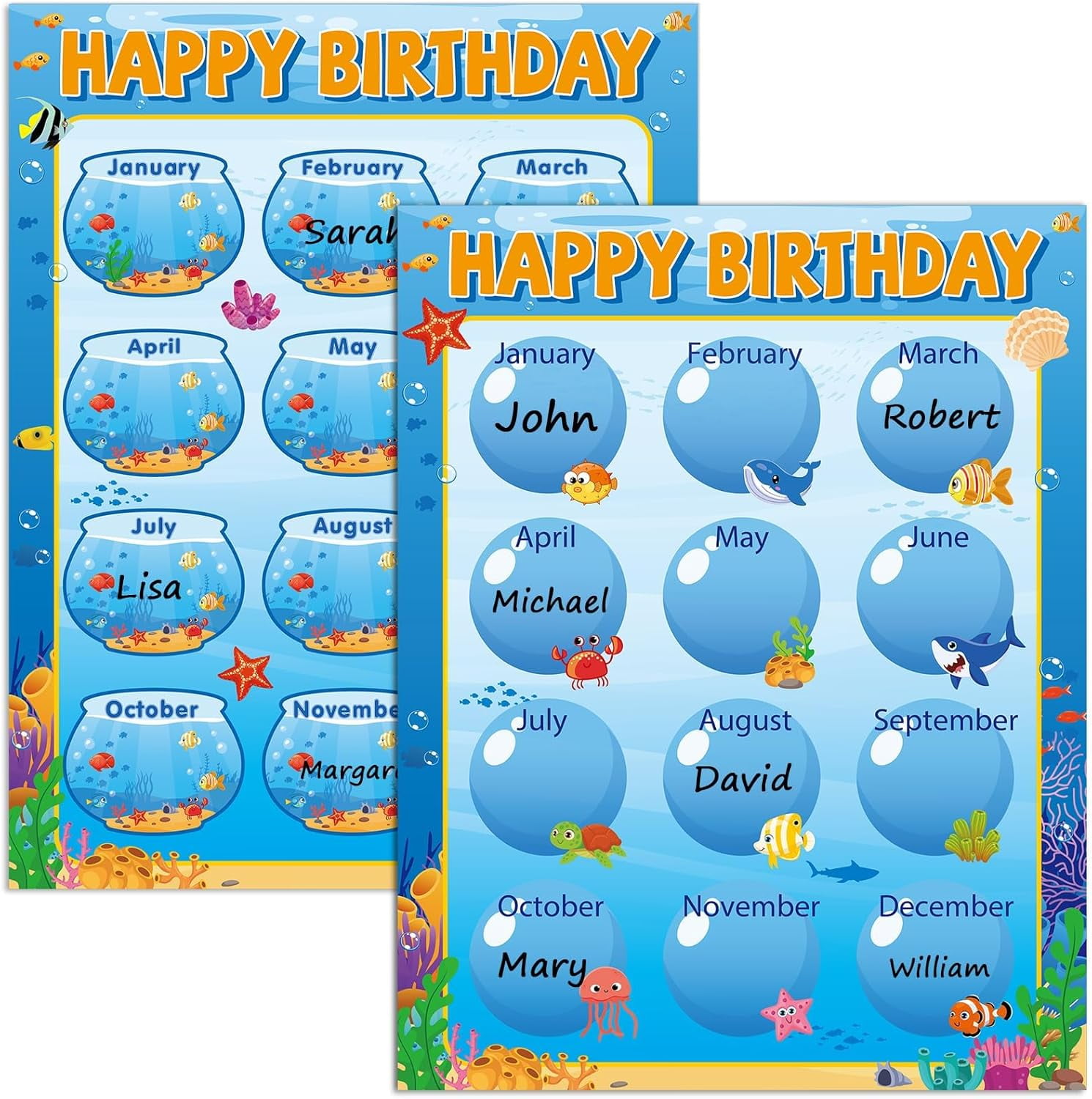 17.7 x 13.7 In Happy Birthday Chart Poster Set Under the Sea Calendar ...
