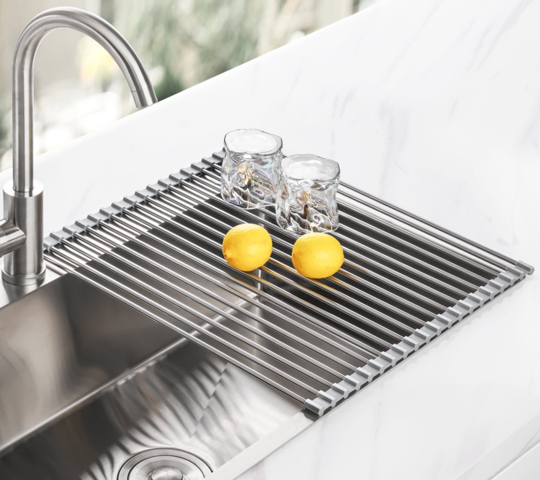 ReaNea Black Roll Up Dish Drying Rack Over The Sink, Kitchen Rolling ...