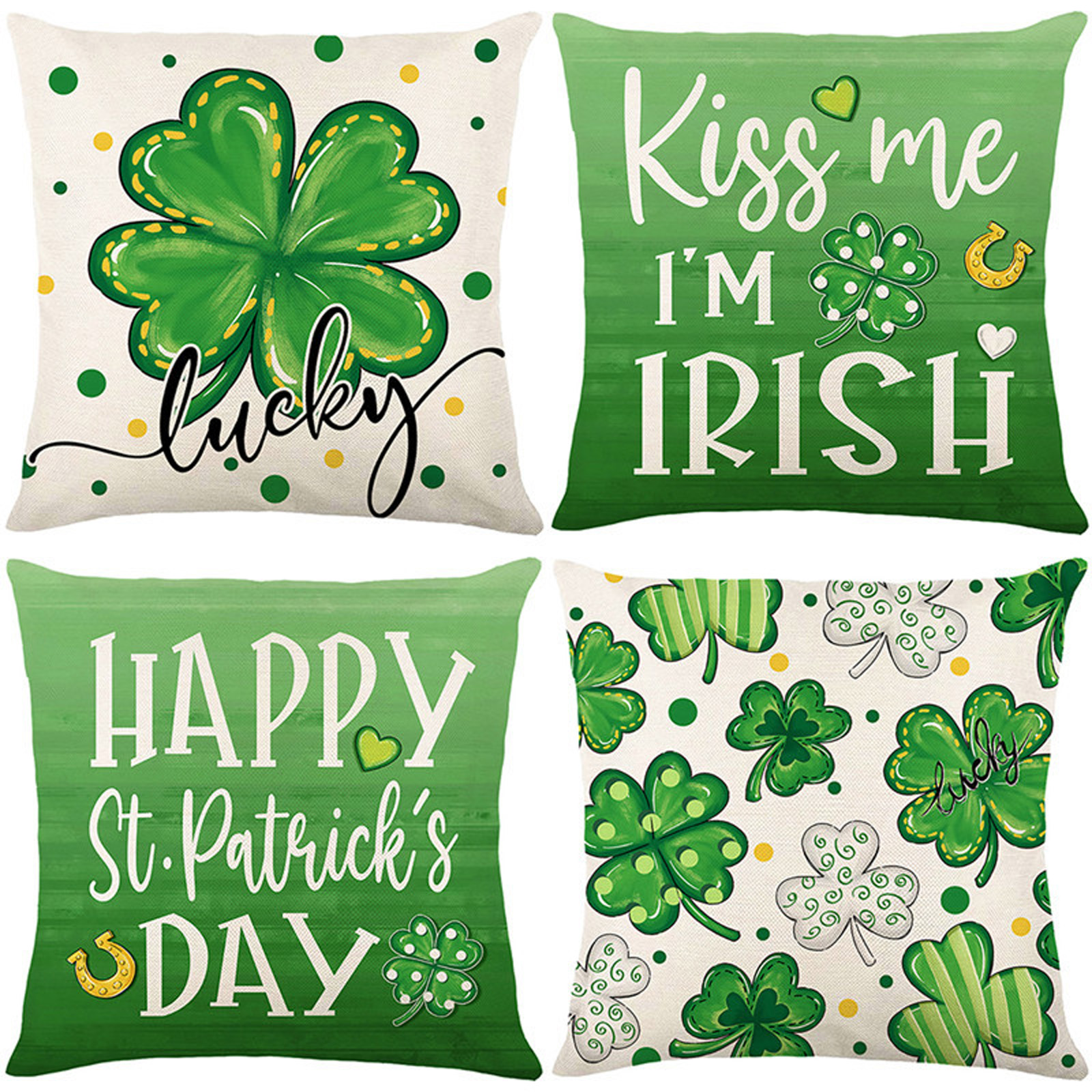 17.7 "x 17.7" Green Clover Pillow Cover 2026, St. Patrick's Day ...