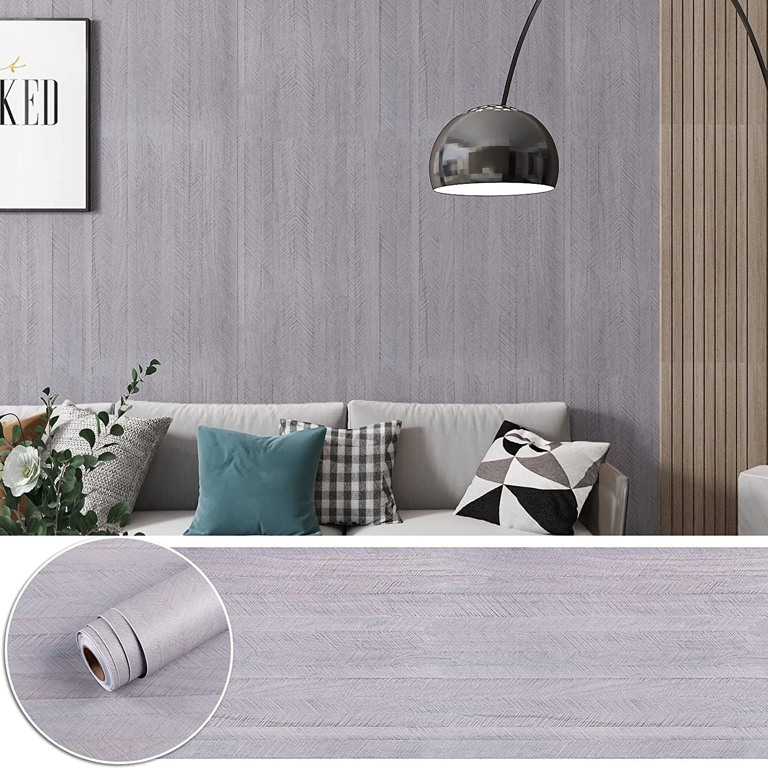 17.7''x100'' Light Grey Peel and Stick Wallpaper Wood Grain Contact ...