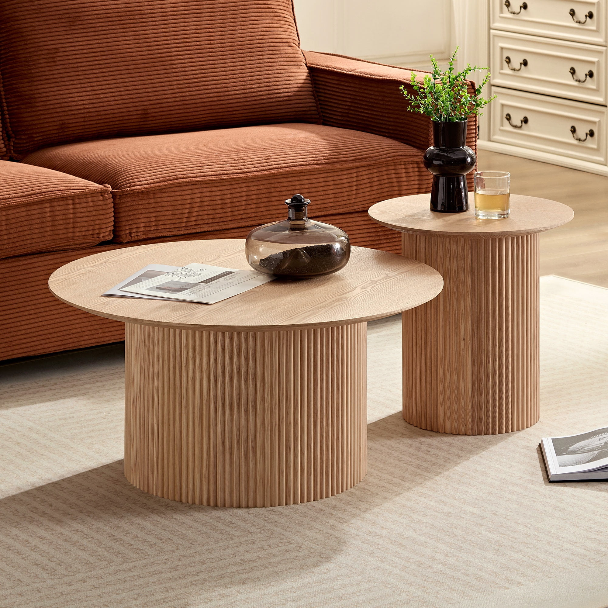 17.71In Round Coffee Table, Modern Natural Wood End Table, Vertical ...