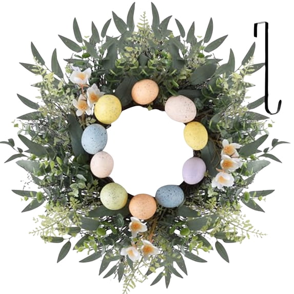 17.72'' Easter Egg Wreath, Artificial Eucalyptus & Pastel Egg Easter ...