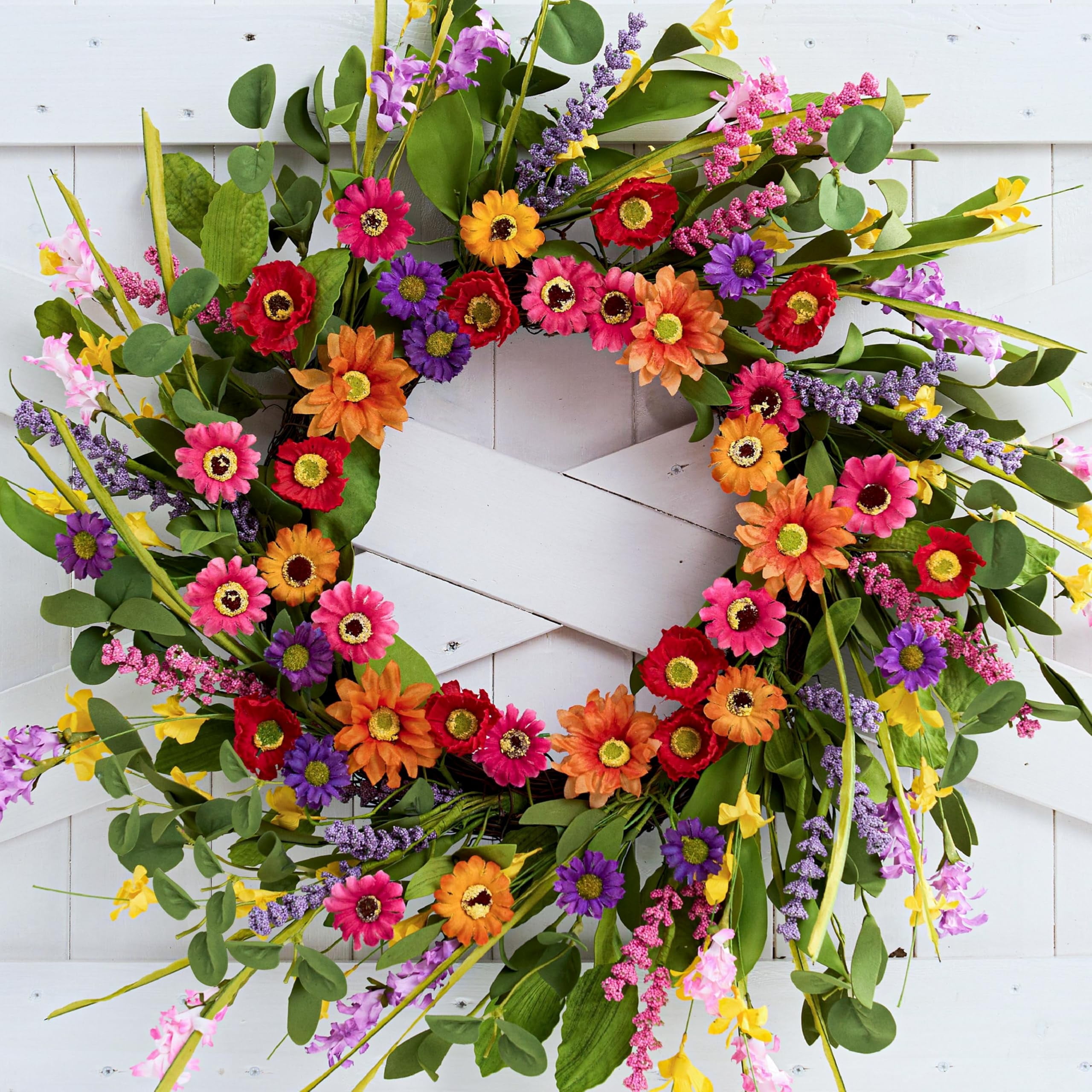 18 Inch Spring Wreath for Front Door Outdoor Spring Decor Artificial ...