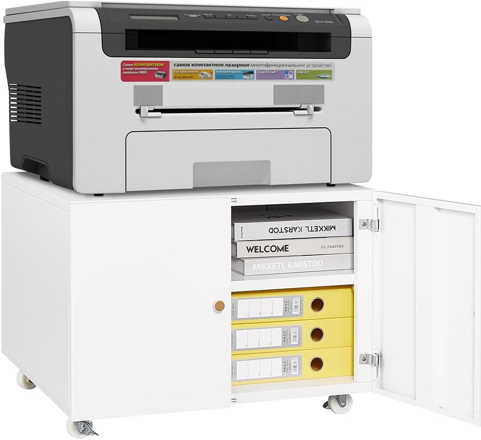 17.72'' Mobile Printer Stand with Storage, Under Desk Metal Printer ...