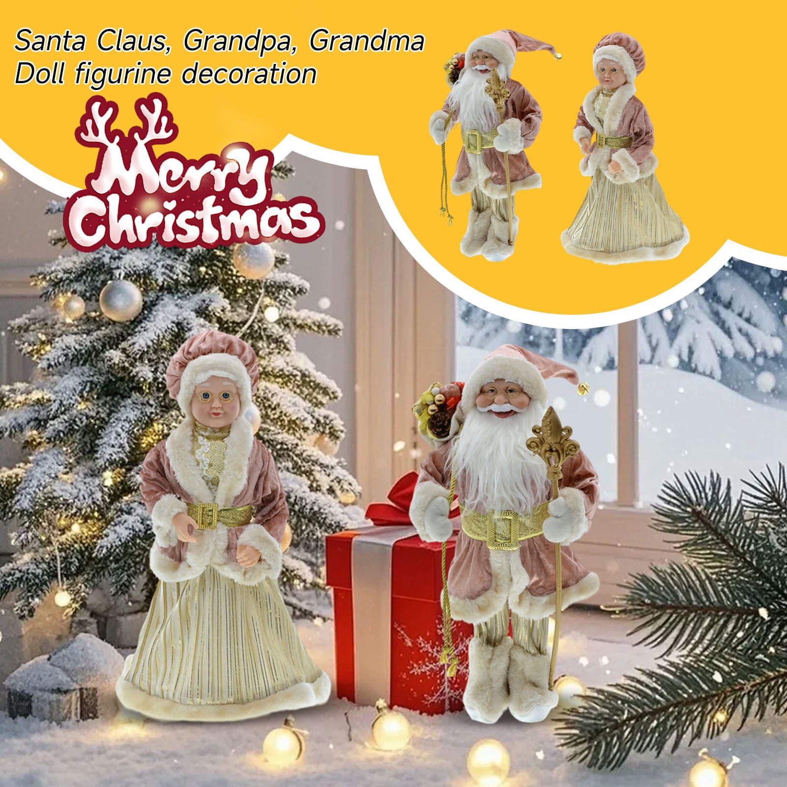 17.72Inch Santa Claus and Mrs. Claus Figurines, Christmas Standing ...