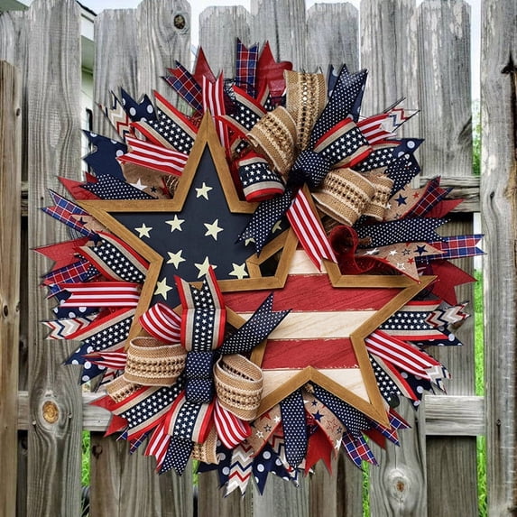 17.72in American Independence Day Simulation Tulip Wreath, Star Pattern ...