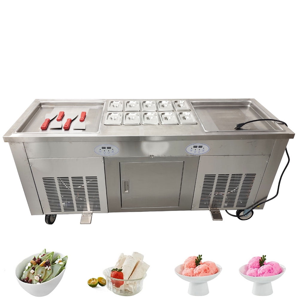 17.72in Commercial Rolled Ice Cream Machine Double Square Pans Yogurt ...
