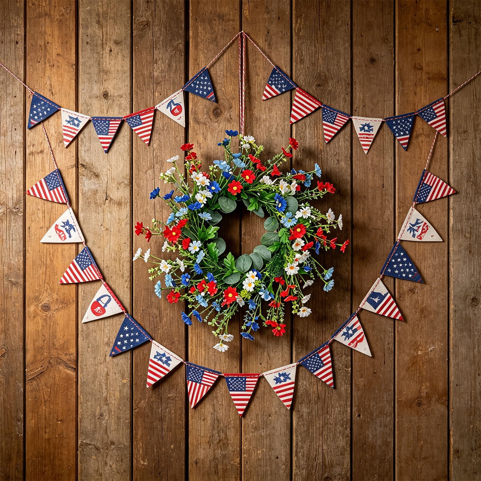 17.72in Independence Day Floral Wreath, Realistic Artificial Blooms ...