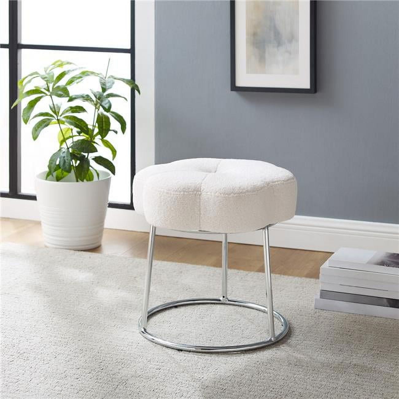 17.75 x 17.75 x 17.75 in. Seraphina Shiny Silver Sherpa Stool - Walmart.com