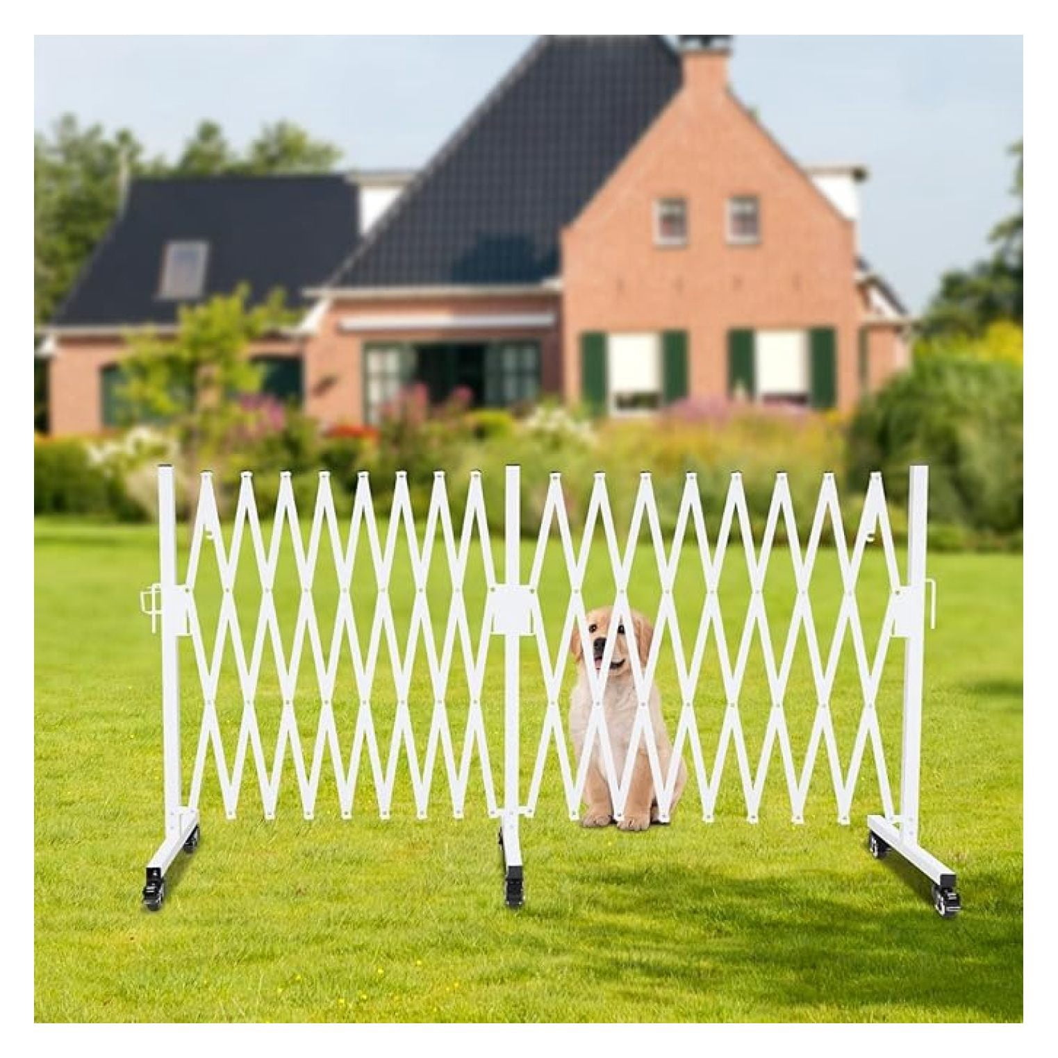 17.7Ft Expandable Barricade Gate, Metal Safety Barrier with Casters ...