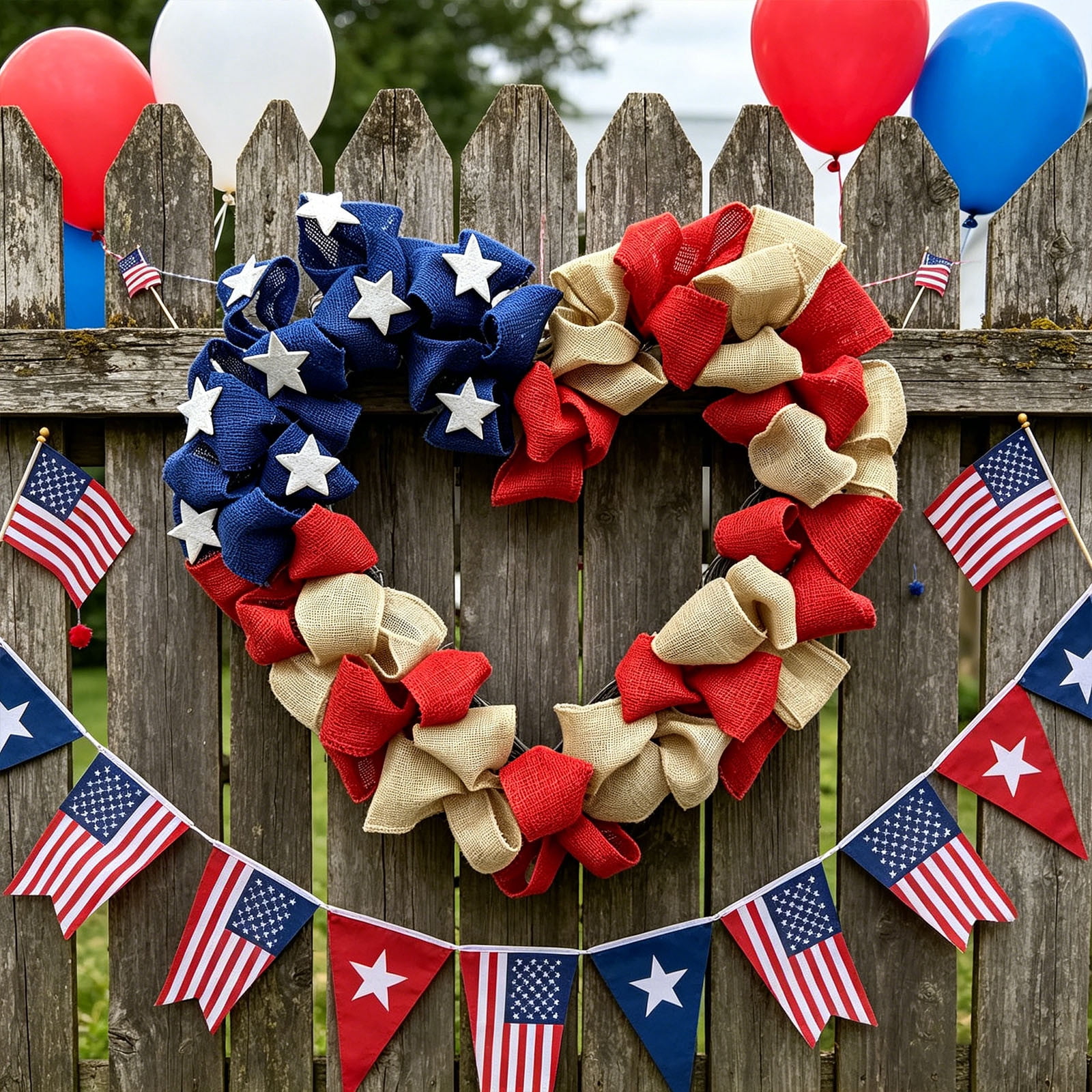 17.7In Garland Patriotic Red White And Blue Decor For Independence Day ...