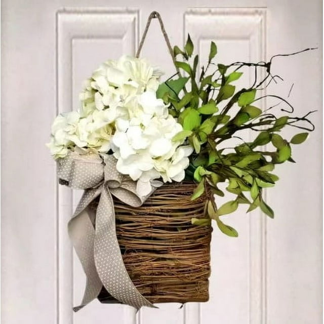 "17.7Inch Wildflowers Door Hanging Basket Wreath,Spring Wreath,Cream ...