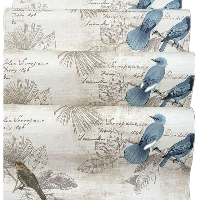 17.7inch By 118inch Blue Bird Peel Stick Wallpaper Shelf Drawer Liner ...