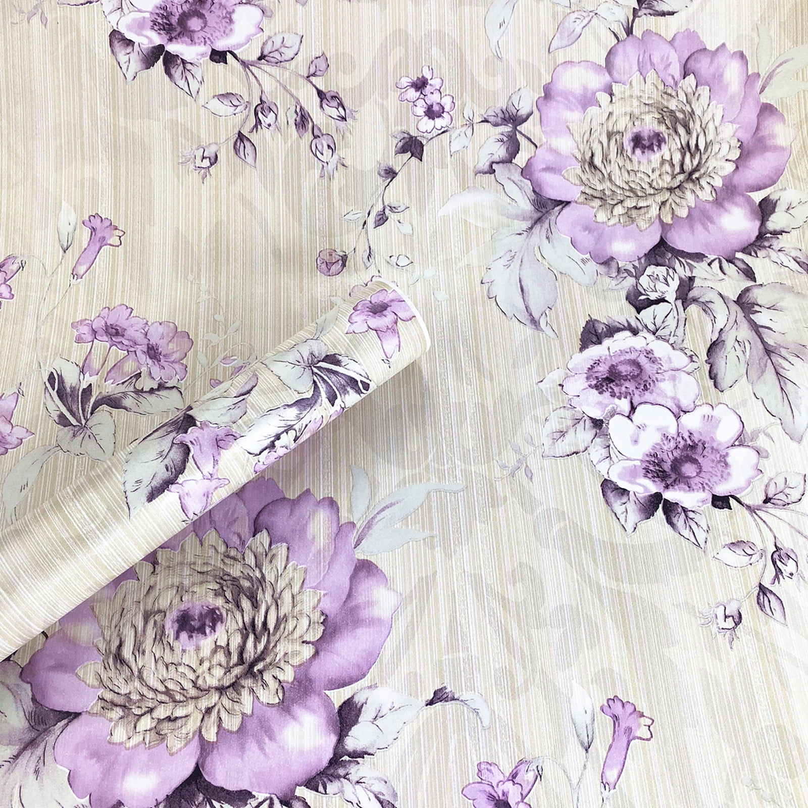 17.7inch By 118inch Peel Stick Vintage Purple Floral Wallpaper Shelf ...