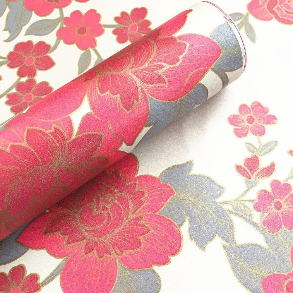 17.7inch By 118inch Peel Stick Vintage Red Floral Wallpaper Shelf ...