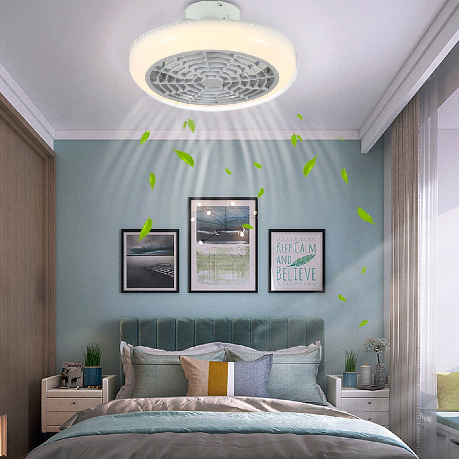 17.7inch Modern Invisible Ceiling Fans with 3-Color LED Light Fan ...