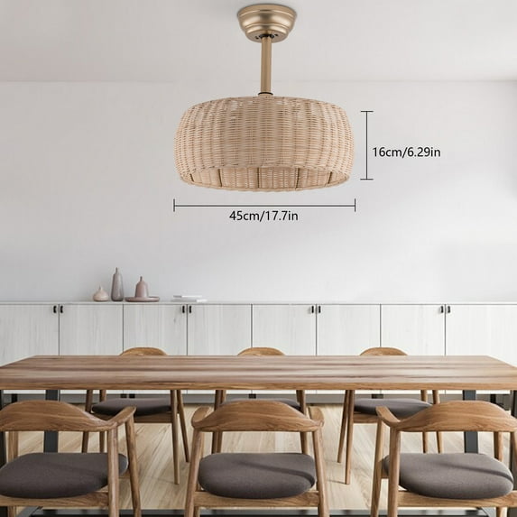 17.7inch Rattan Ceiling Fan with Light, 18in Bamboo Fandelier 6-Speed ...