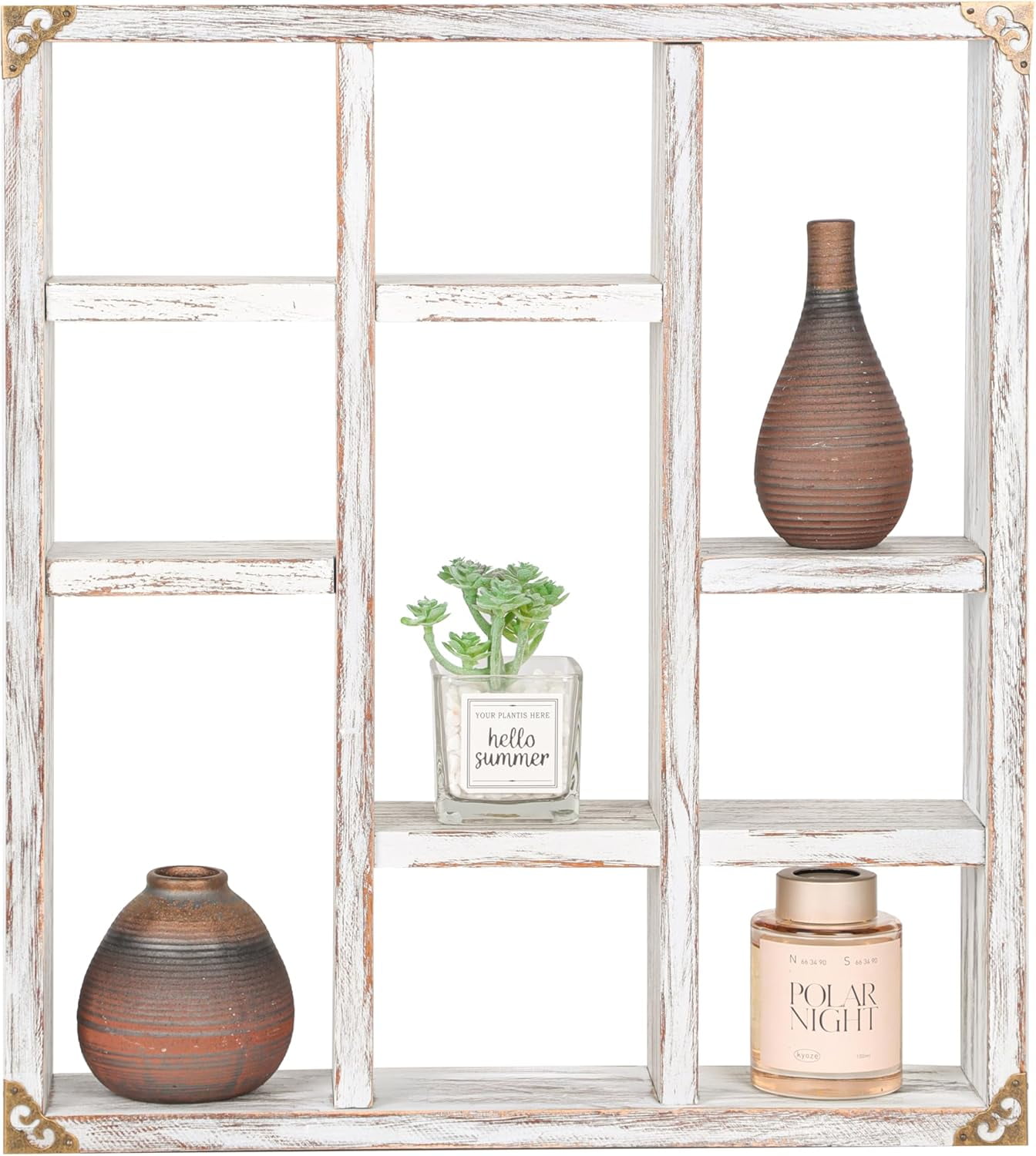 17.7x15.7-Inch Shadow Box Shelf 9-Slot Rustic Floating Shelves Large ...