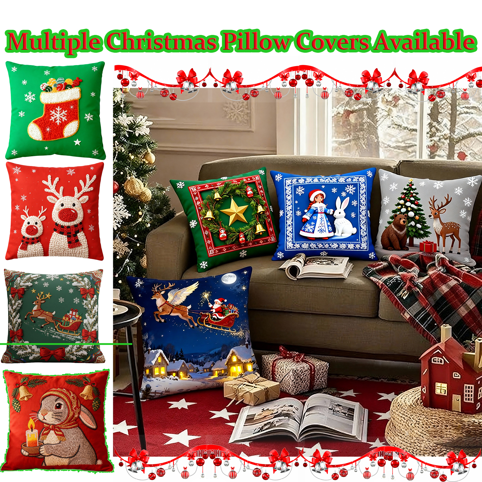 17.7x17.7 in Christmas Festive Winter Linen Pillow Covers with Cute ...