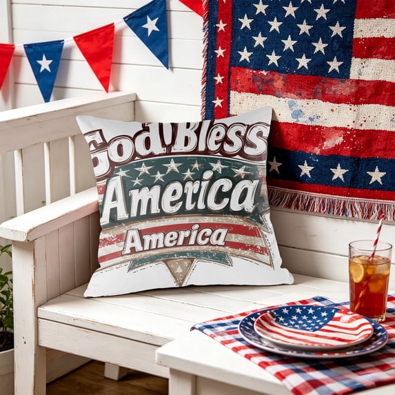 17.7x17.7 Inch Independence Day USA Flag Floral Pillow Case Soft Fabric ...