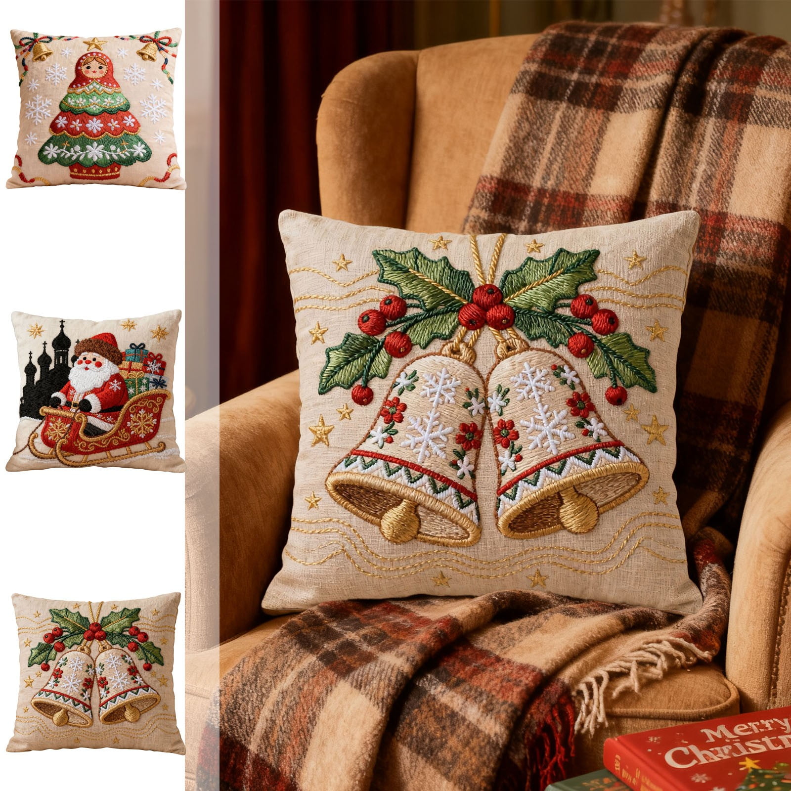 17.7x17.7 Inches Christmas Pillow Covers, Soft Fabric with Hidden Zipper, Decorative Pillowcases ...