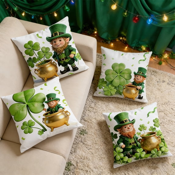 17.7x17.7in St. Patrick's Day Throw Pillow Cover Green Shamrock Cushion ...