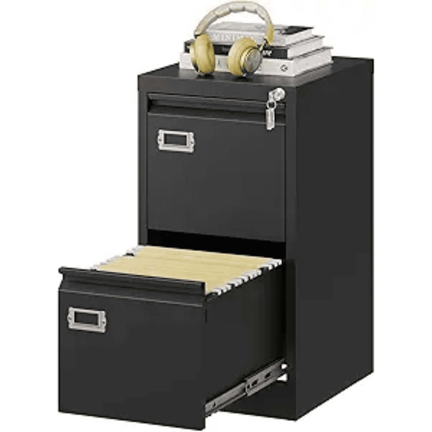 17.8" Deep Black 2-Drawer Lockable File Cabinet, Fits Letter/Legal/A4 ...